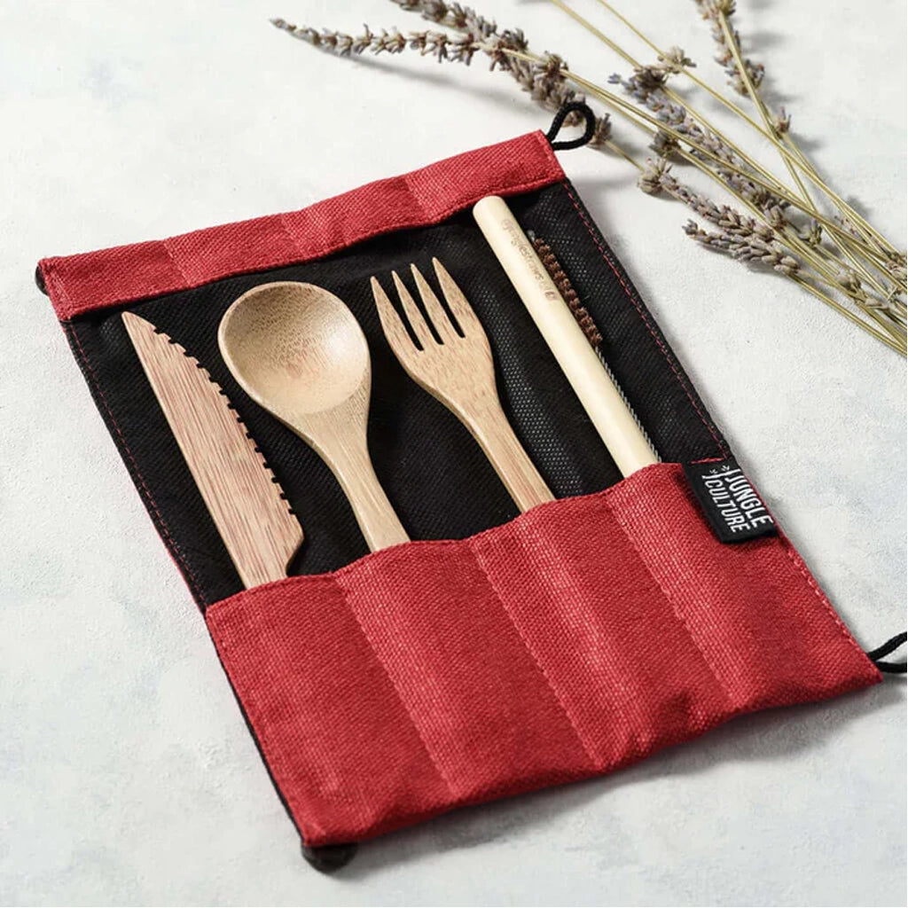 Bamboo Cutlery Set – Eco-Friendly Utensils with Green Bag – Aapon Mini ...